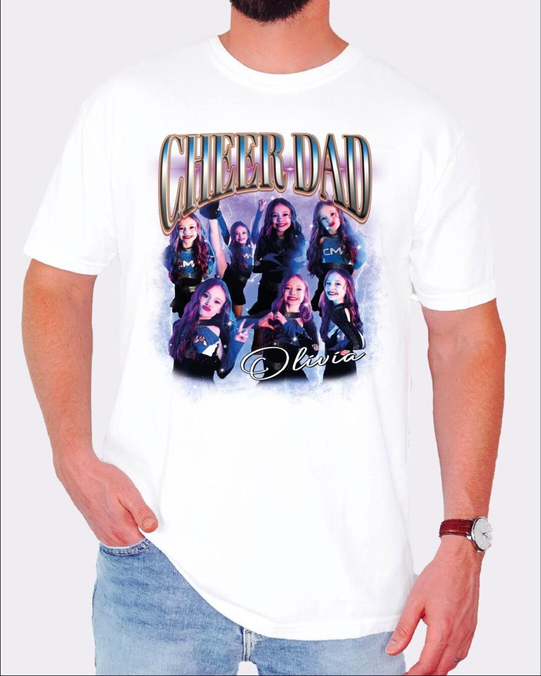 Personalized Cheer Dad Shirt, Custom Photo Cheer Daddy Tshirt, Game Day ...