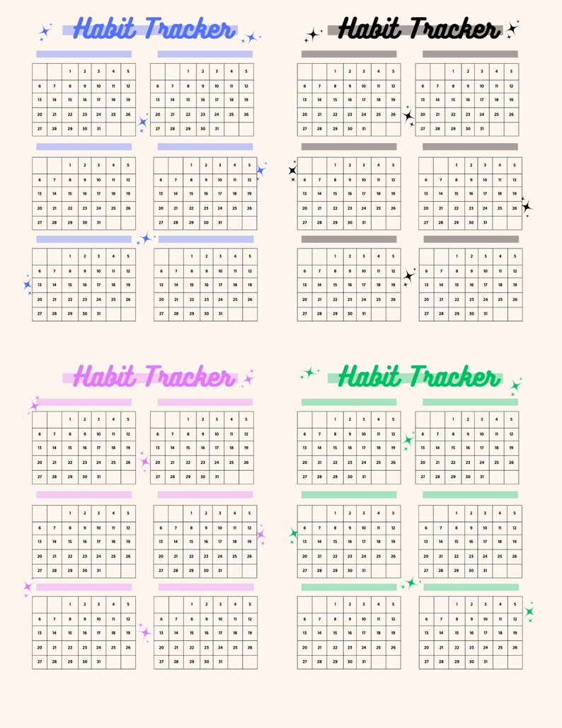 Monthly Habit Tracker for 12 Months With 6 Habits - Etsy