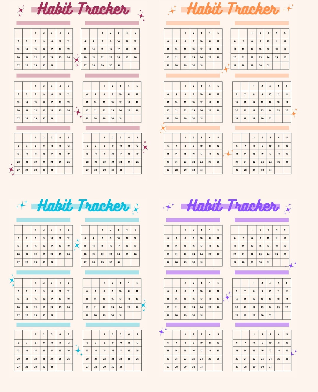 Monthly Habit Tracker for 12 Months With 6 Habits - Etsy
