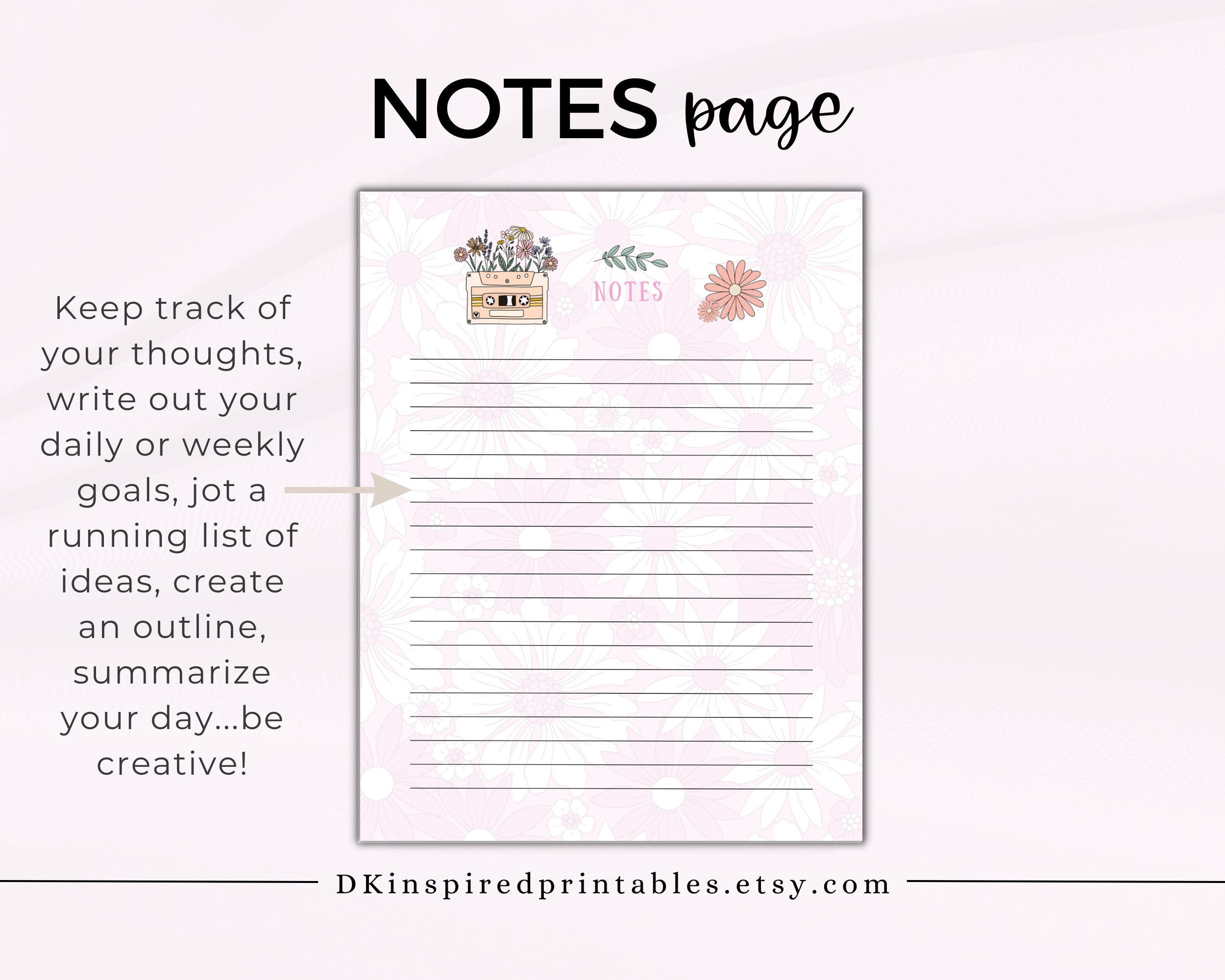 Daisy Printable Planner Pages, Digital Download, to Do List, Notes Page ...