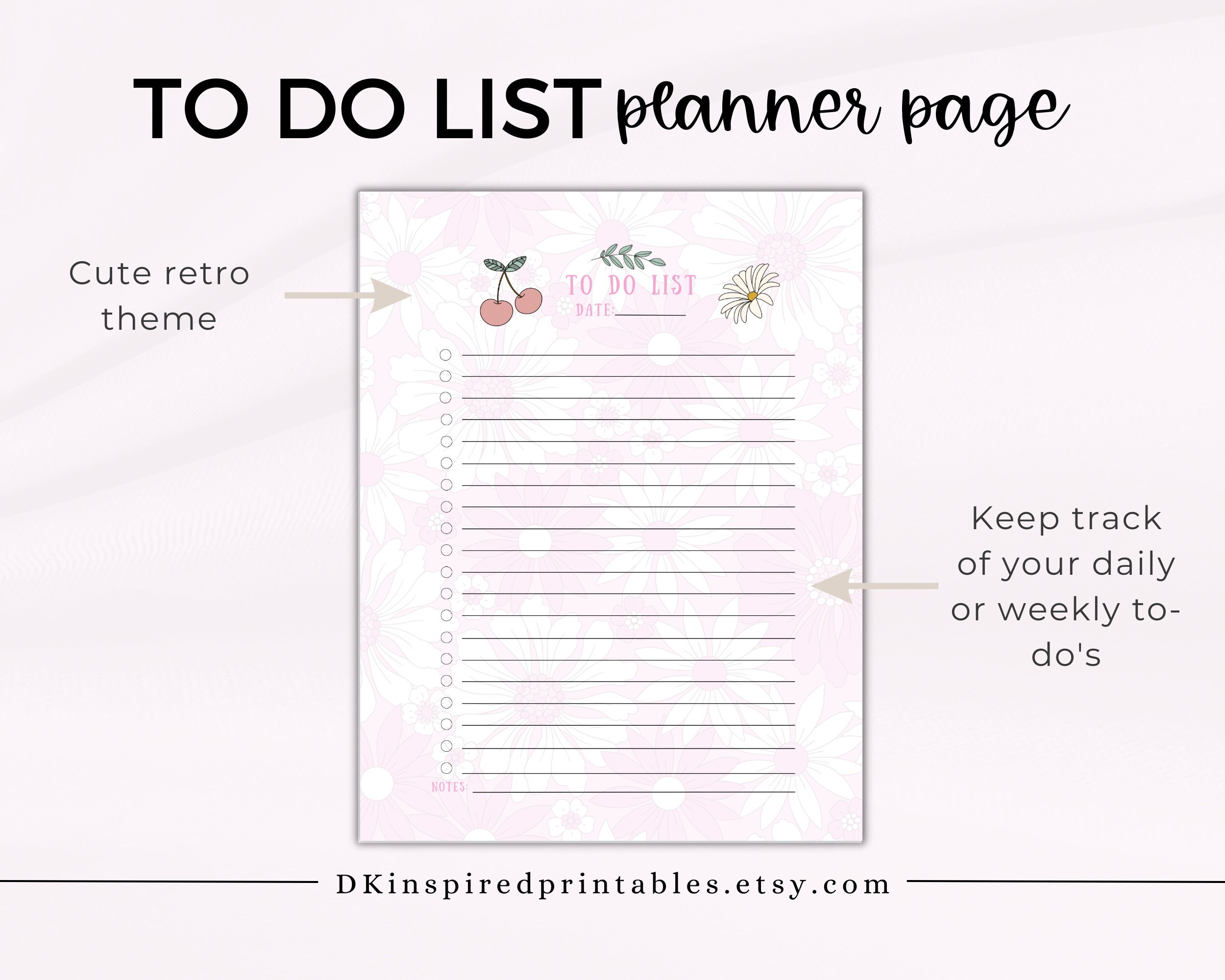 Daisy Printable Planner Pages, Digital Download, to Do List, Notes Page ...