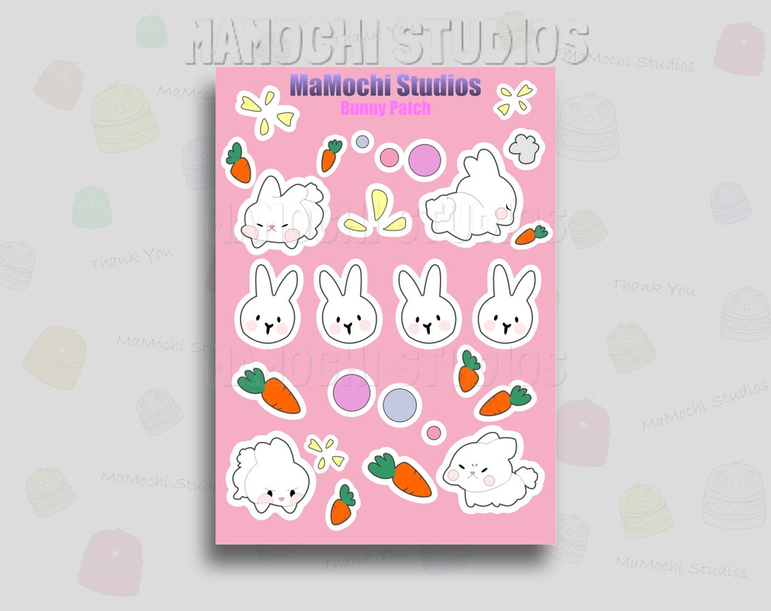 Sticker Sheet - Bunny Patch, Cute Kawaii Rabbit Bunny, Bullet Journal ...
