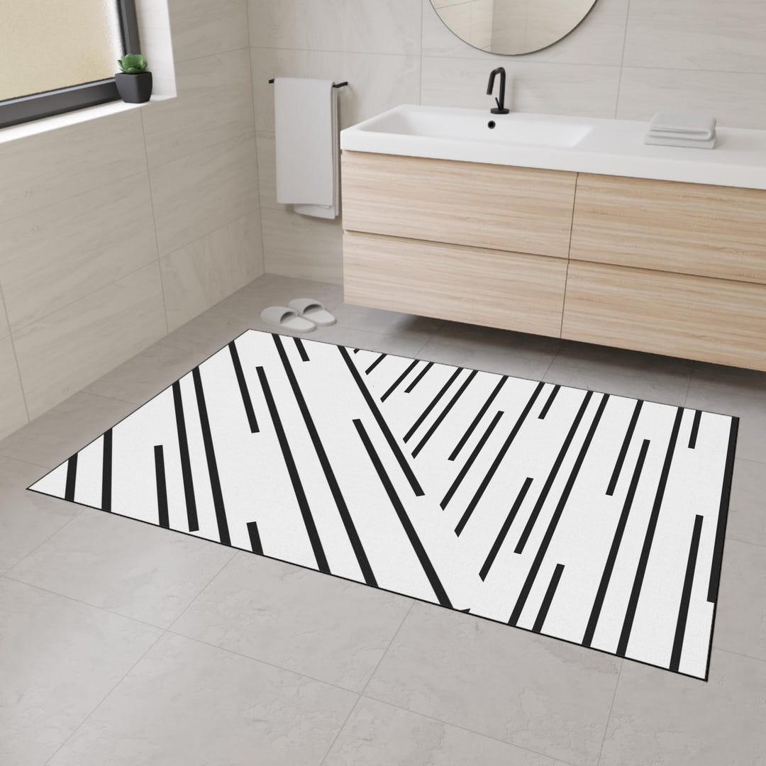 Minimal Black Line Pattern Floor Mat | Modern Geometric Rug - Etsy