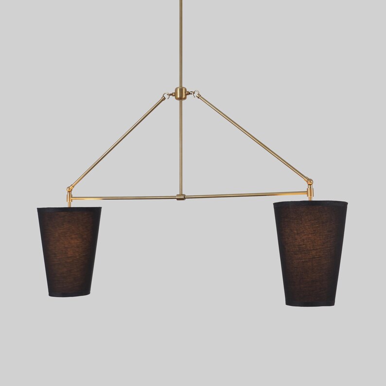 Two Linen Shade Light Stilnovo Style Brass Linear Sputnik Chandelier ...
