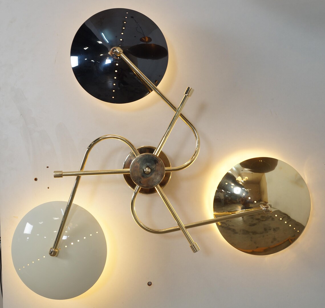 Three Disk Shade Stilnovo Style Brass Sconce Beside Wall Mount Sconce ...