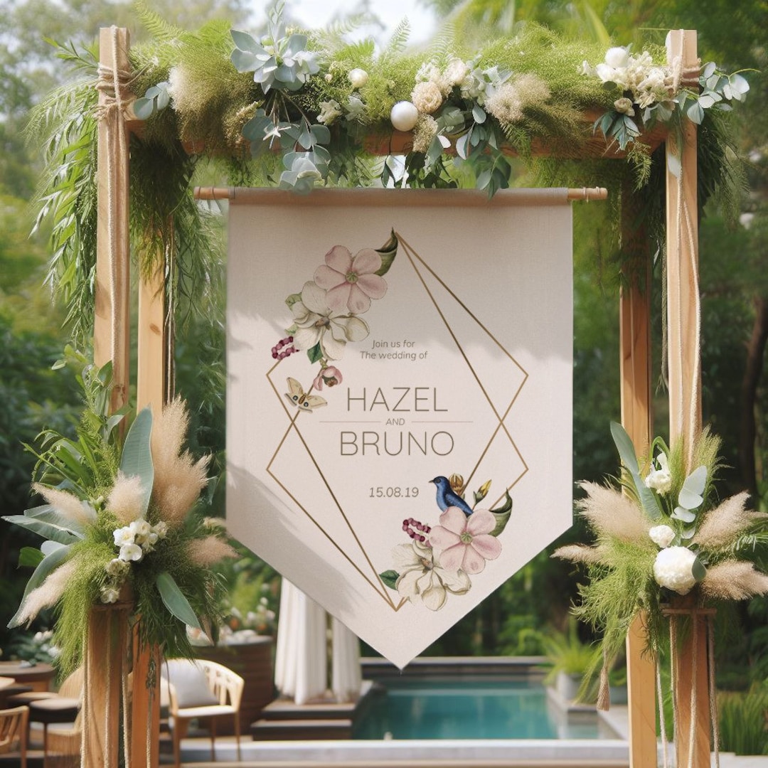 Custom Wedding Banner, Personalised Linen Flag, Wedding or Anniversary ...