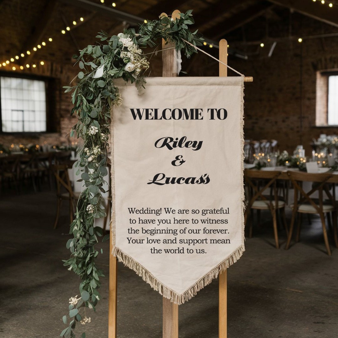 Wedding Fabric Welcome Sign, Custom Pennant, Personalized Welcome Wall ...