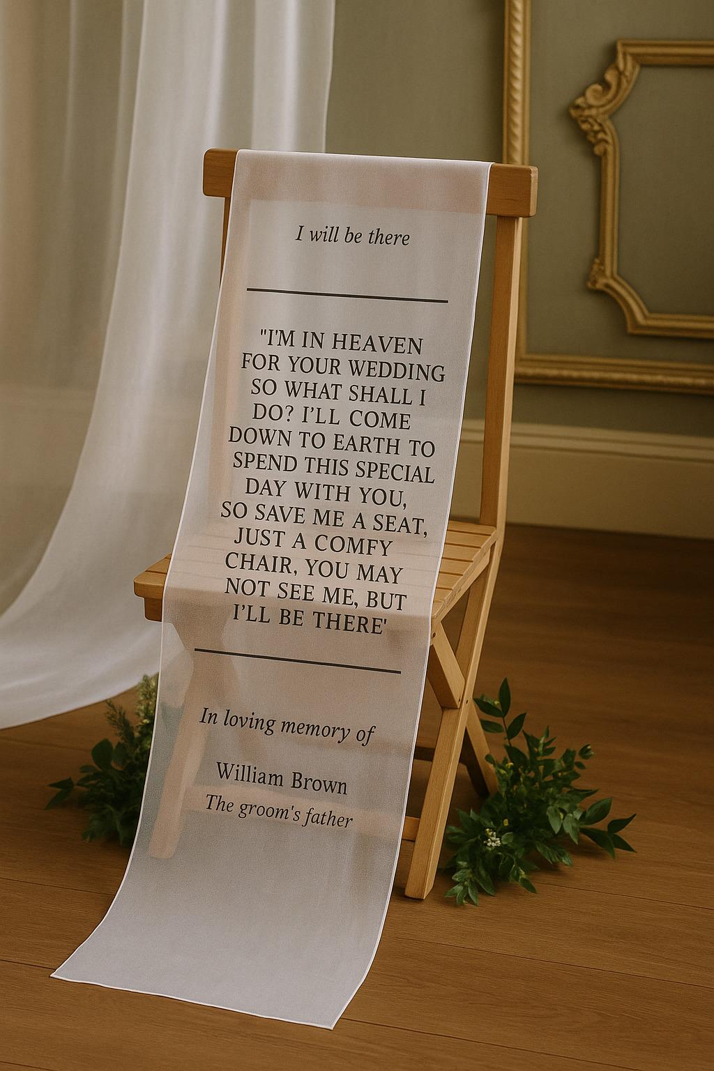 Reserved Wedding Memorial Chair Sign, Personalized Fabric Sign, Wedding ...