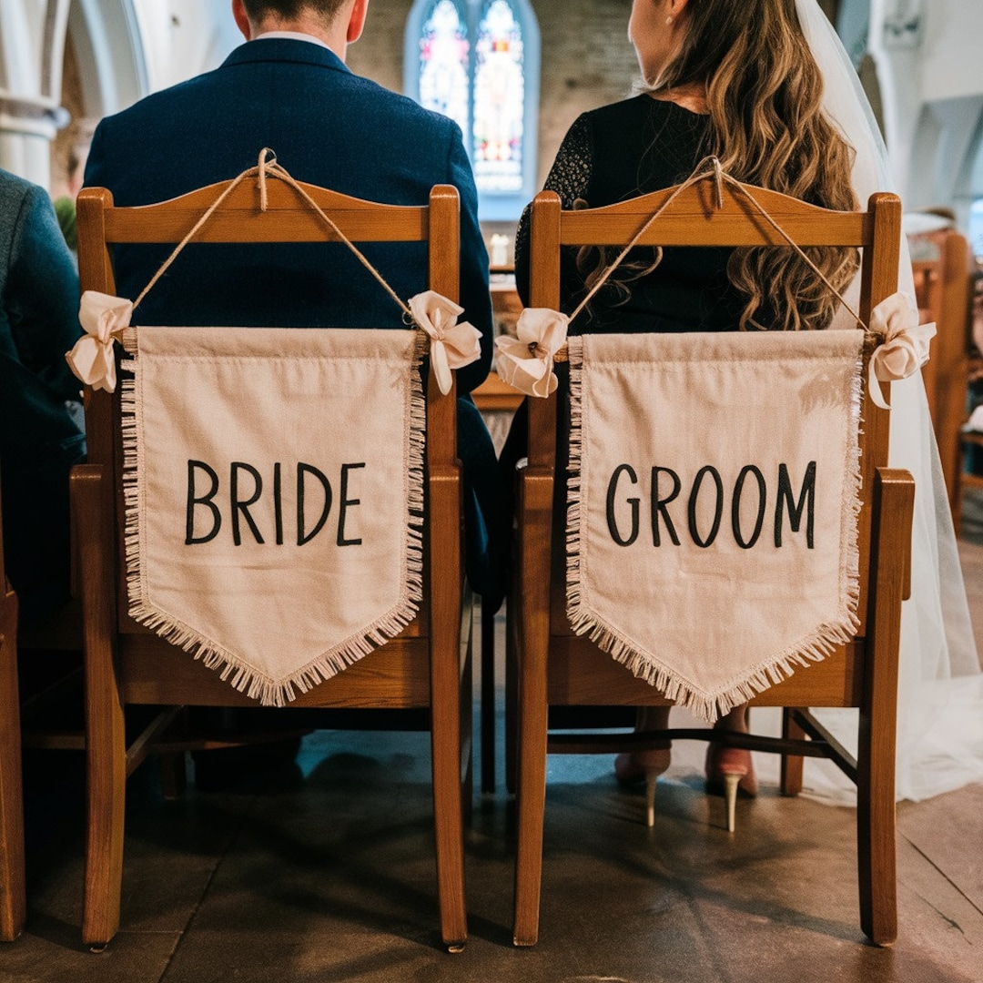 Wedding Bride and Groom Chair Sign, Bride Groom Chair Sign, Newlyweds ...