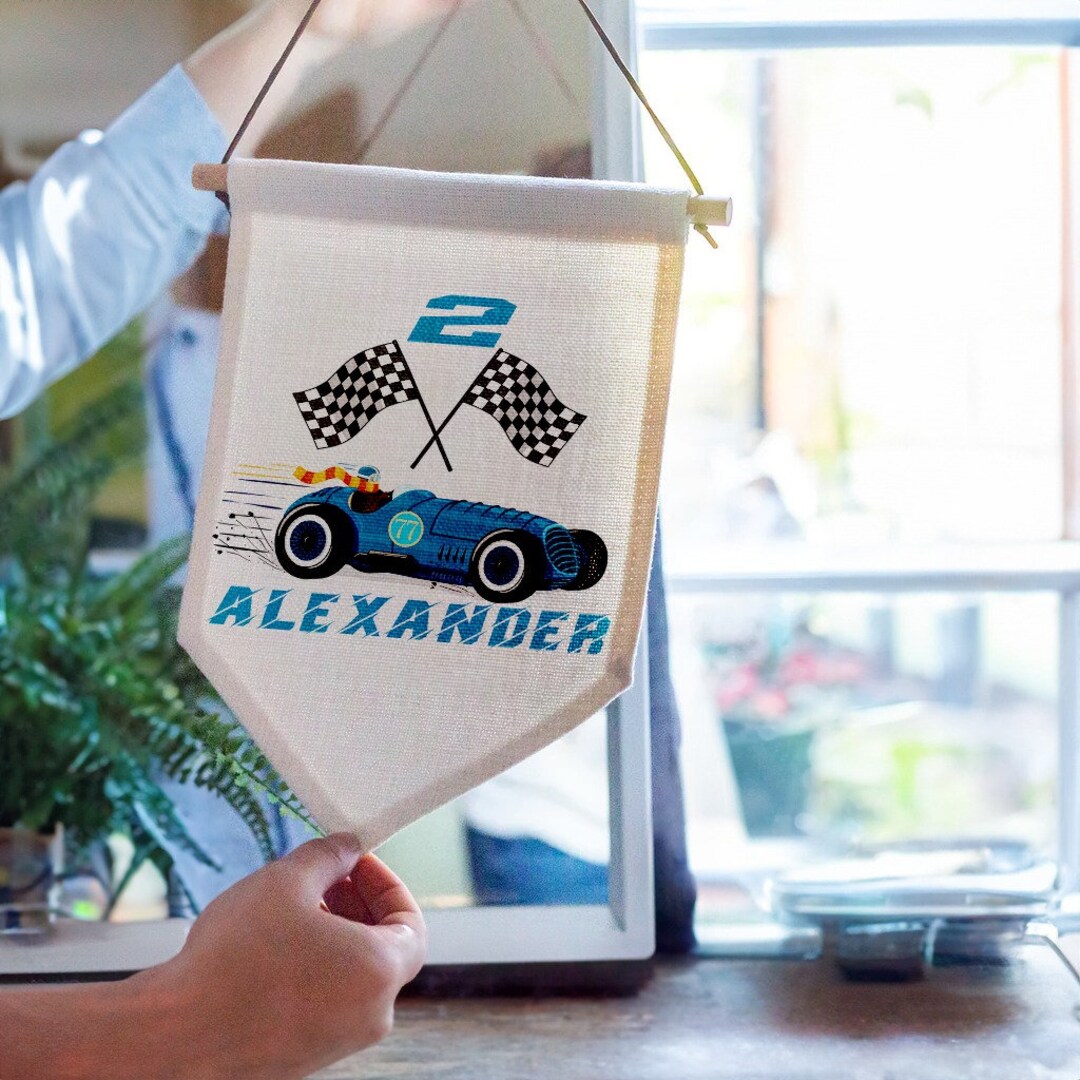 Race Car Birthday Banner - Kids Birthday Favours - Customised Pennant ...