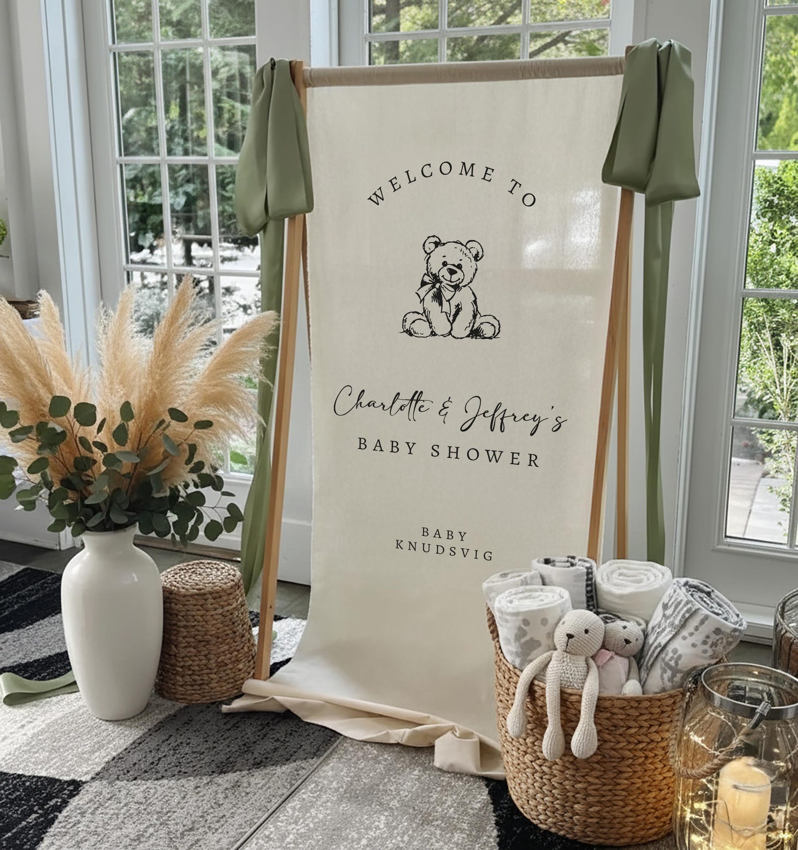 Bow Baby Shower Welcome Sign, Custom Baby Shower Sign, Fabric Baby ...