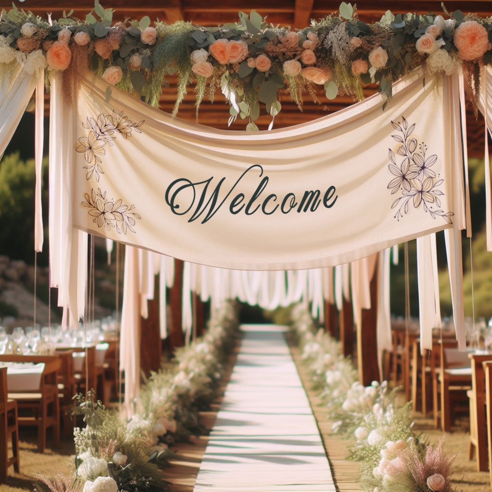 Wedding Fabric Welcome Sign, Custom Pennant, Personalized Welcome Wall ...