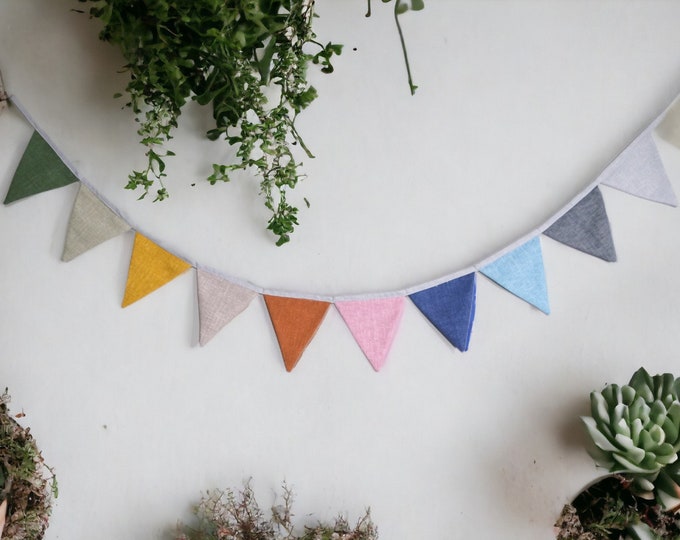 Colourful Bunting Banner, Triangle Fabric Bunting Banner, Linen Wreath ...