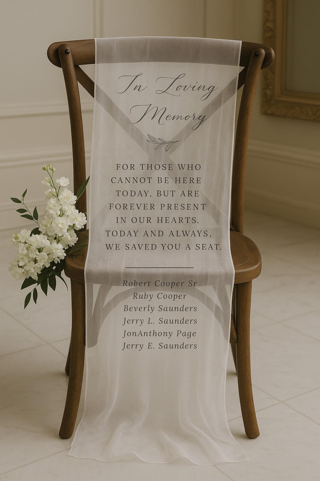 Reserved Wedding Memorial Chair Sign, Personalized Fabric Sign, Wedding ...