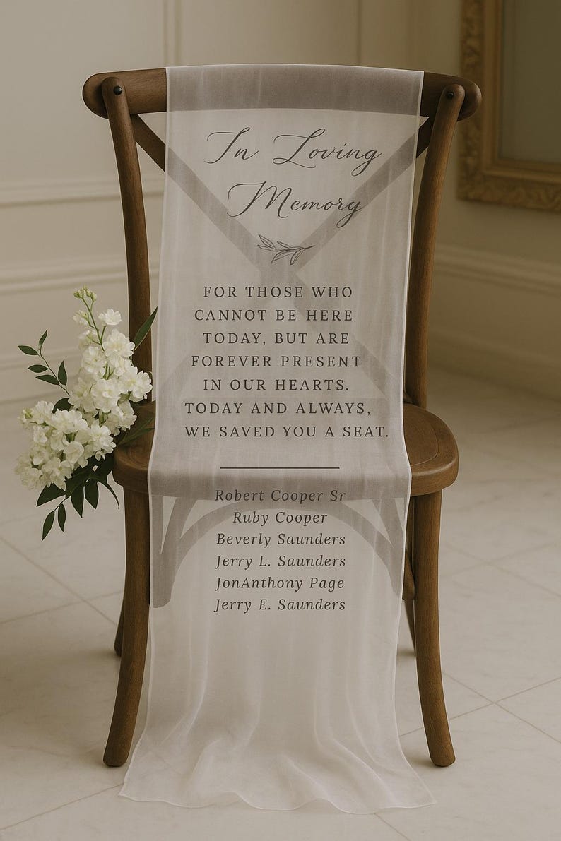 Reserved Wedding Memorial Chair Sign, Personalized Fabric Sign, Wedding ...