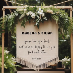 Custom Wedding Banner, Personalised Linen Flag, Wedding or Anniversary ...