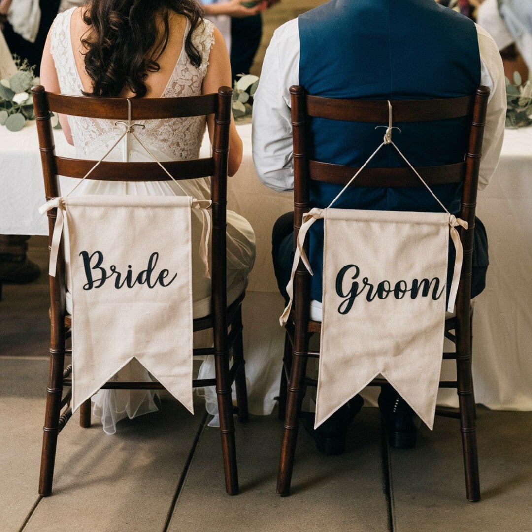 Wedding Bride and Groom Chair Sign, Bride Groom Chair Sign, Newlyweds ...