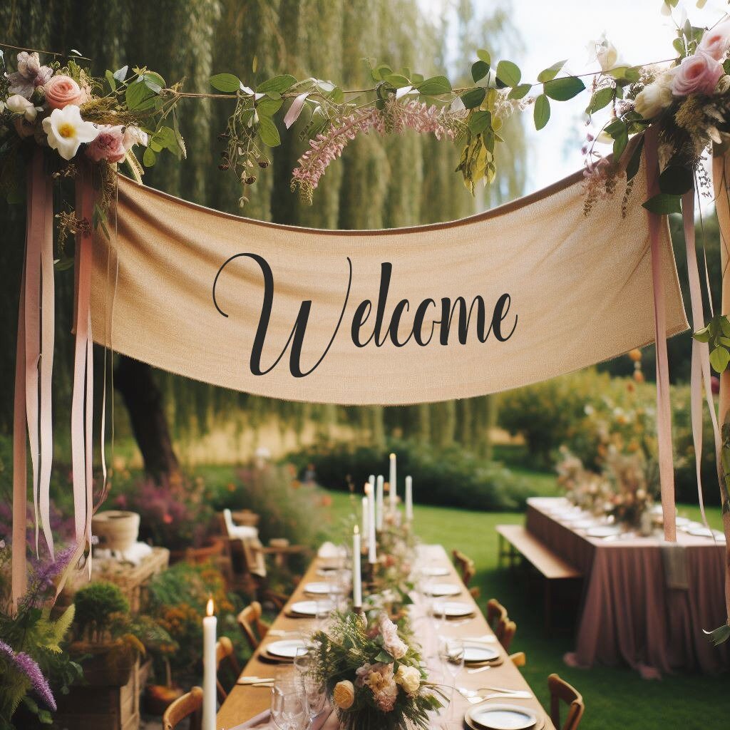 Wedding Fabric Welcome Sign, Custom Pennant, Personalized Welcome Wall ...