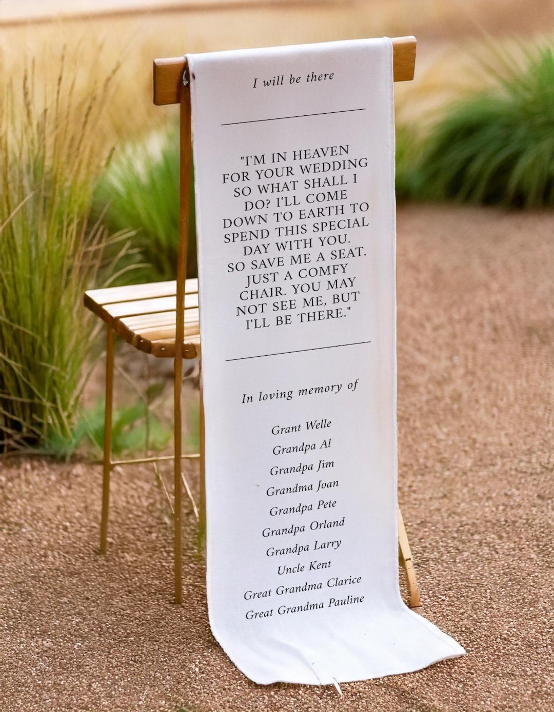 Custom Reserved Seat Wedding Chair Signage, in Loving Memory Fabric ...