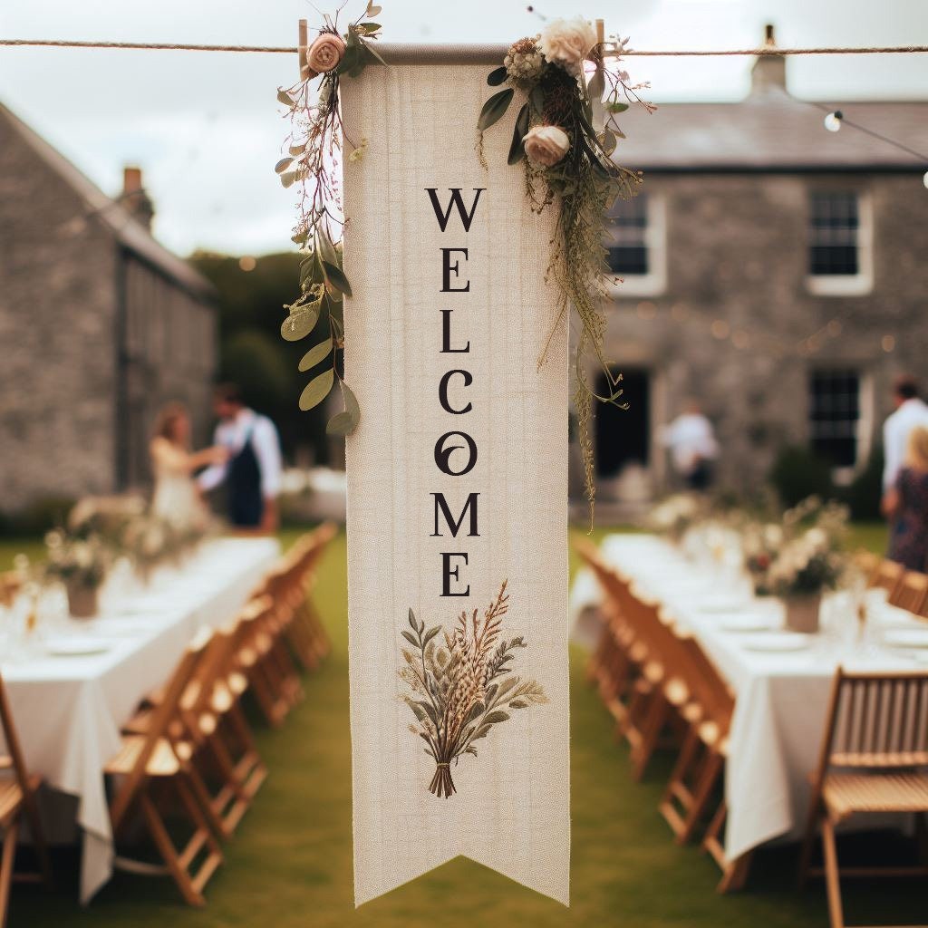 Wedding Fabric Welcome Sign, Custom Pennant, Personalized Welcome Wall ...
