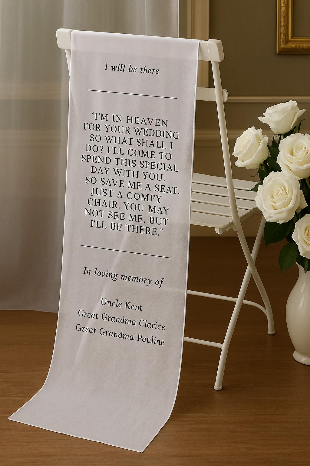 Reserved Wedding Memorial Chair Sign, Personalized Fabric Sign, Wedding ...