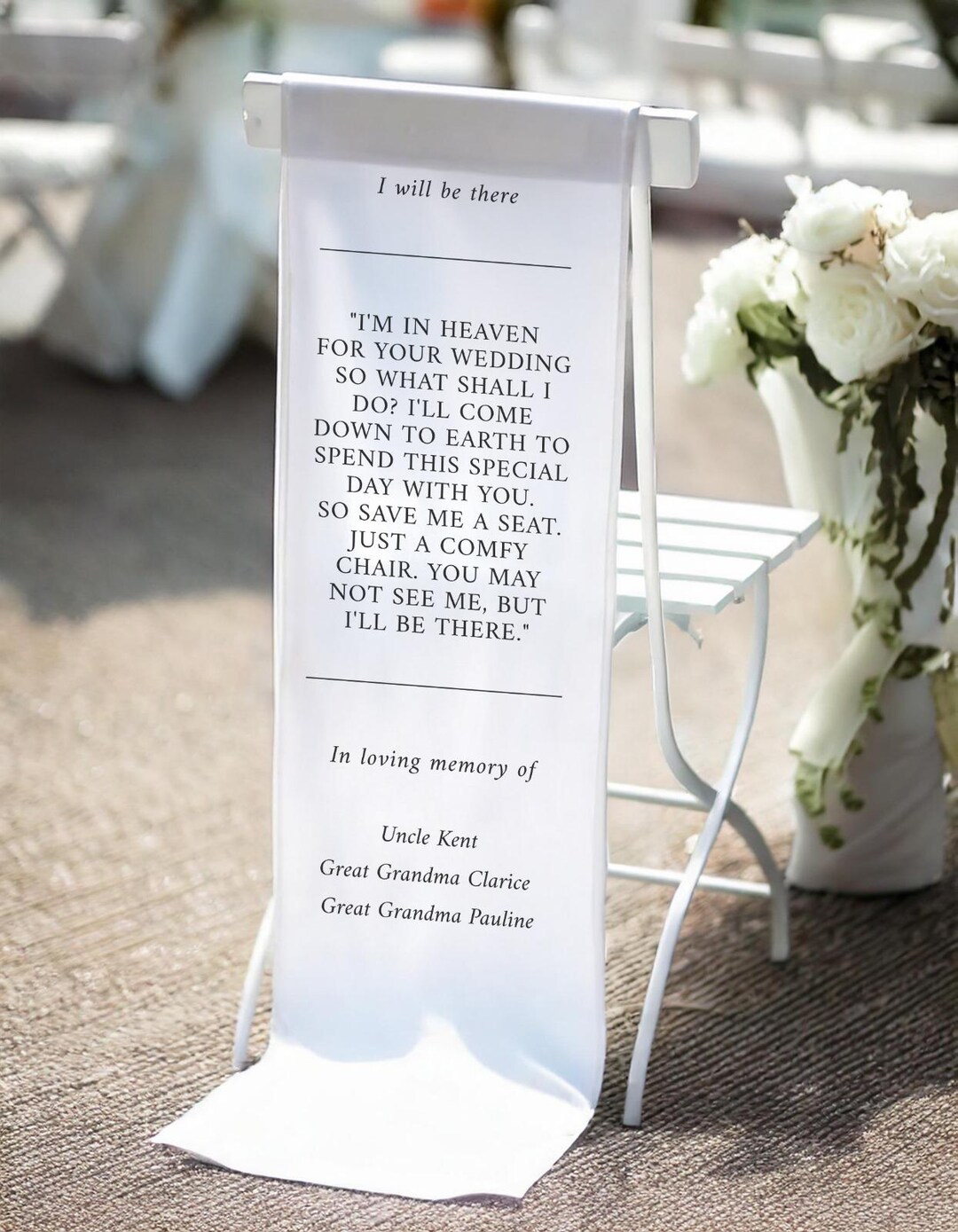 Custom Reserved Seat Wedding Chair Signage, in Loving Memory Fabric ...