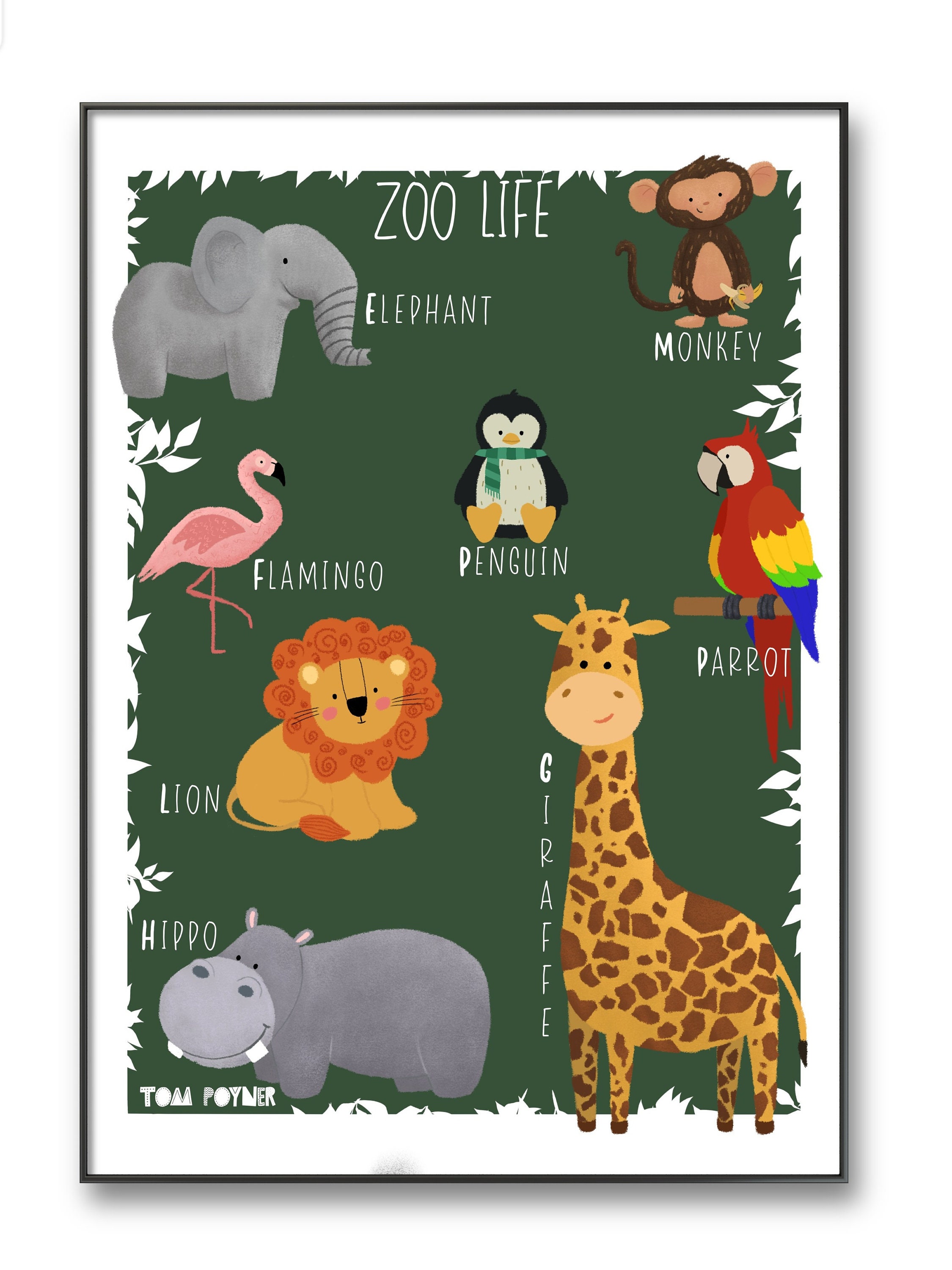 Zoo Poster Art Childrens Wall Art Zoo Illustration Hand Drawn Prints ...
