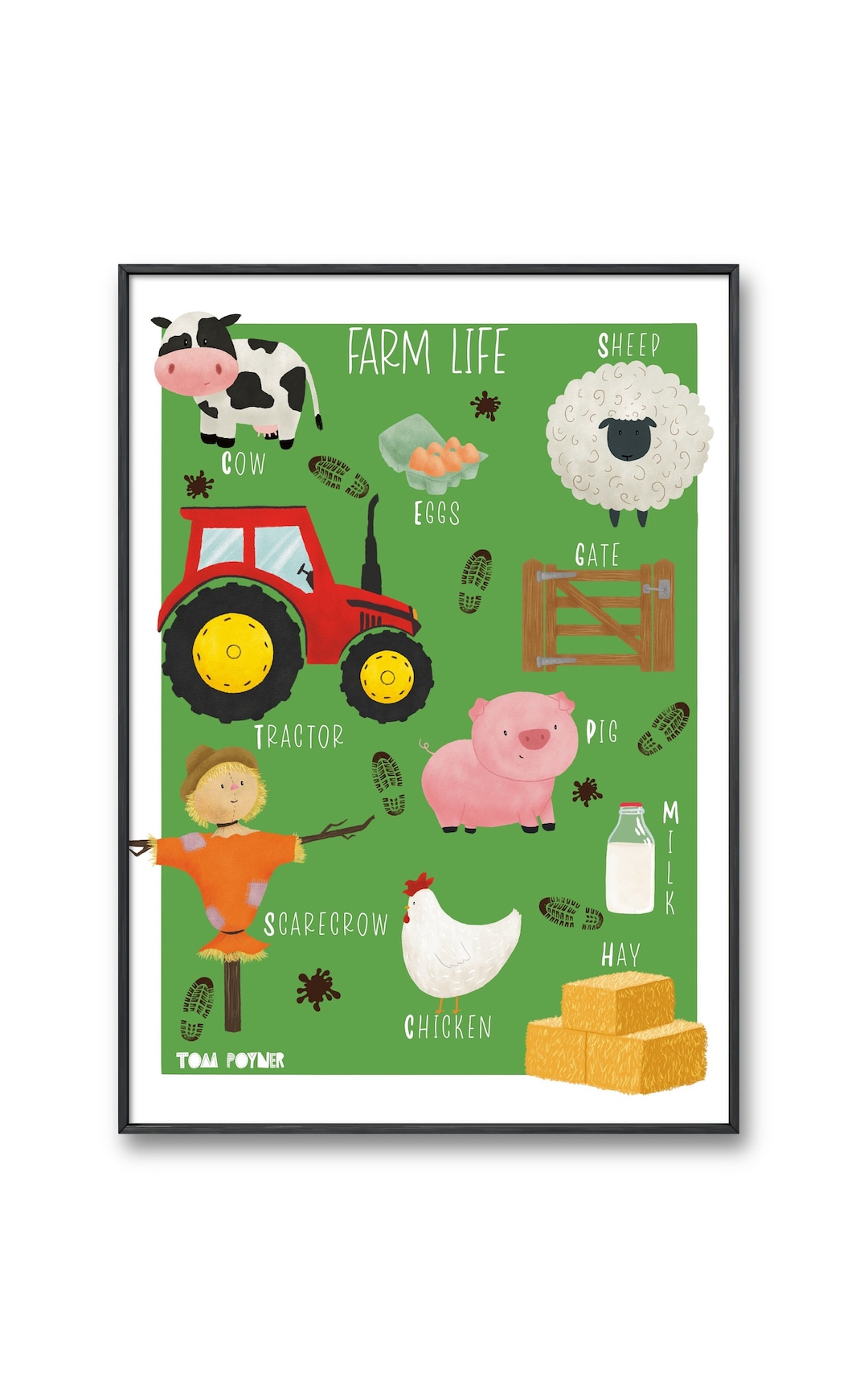 Farm Poster Art Childrens Wall Art Tractor Illustration Hand Drawn ...