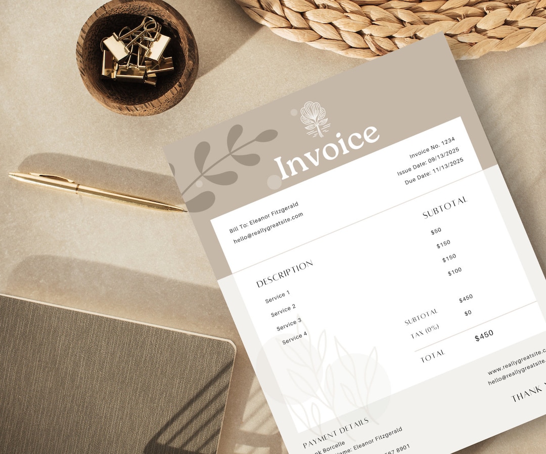 Beige and Brown Aesthetic Simple Business Invoice| Modern and ...