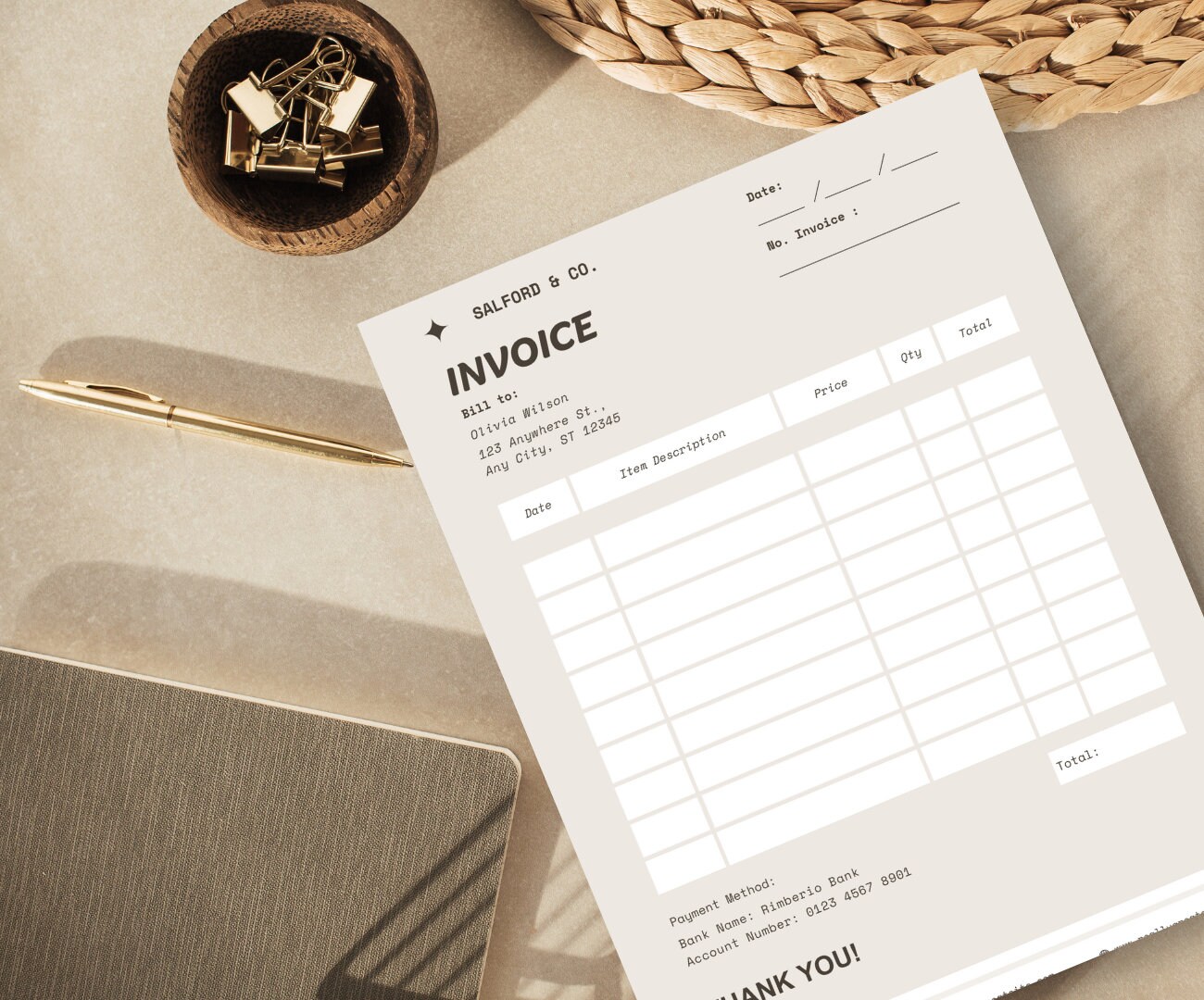 White and Beige Simple Professional Business Invoice Modern and ...