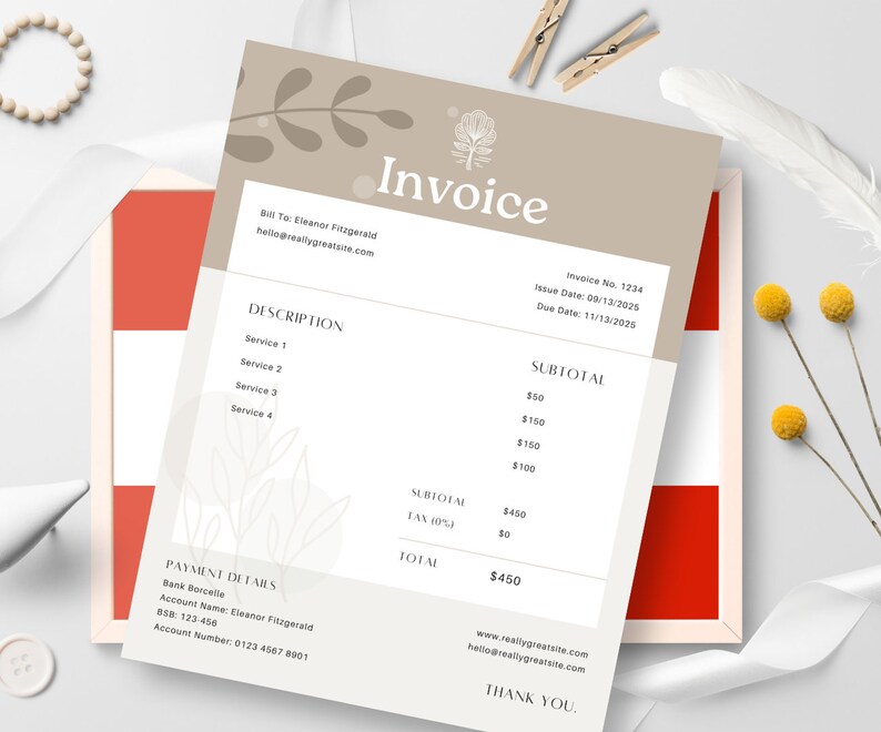 Beige and Brown Aesthetic Simple Business Invoice| Modern and ...