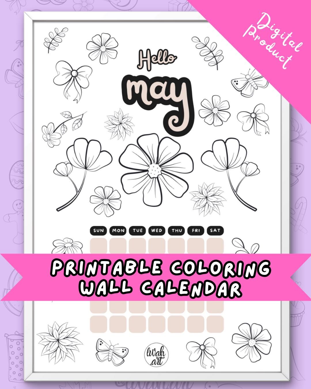 Printable Coloring Wall Calendar | A4 PDF | Black & White + Colored ...