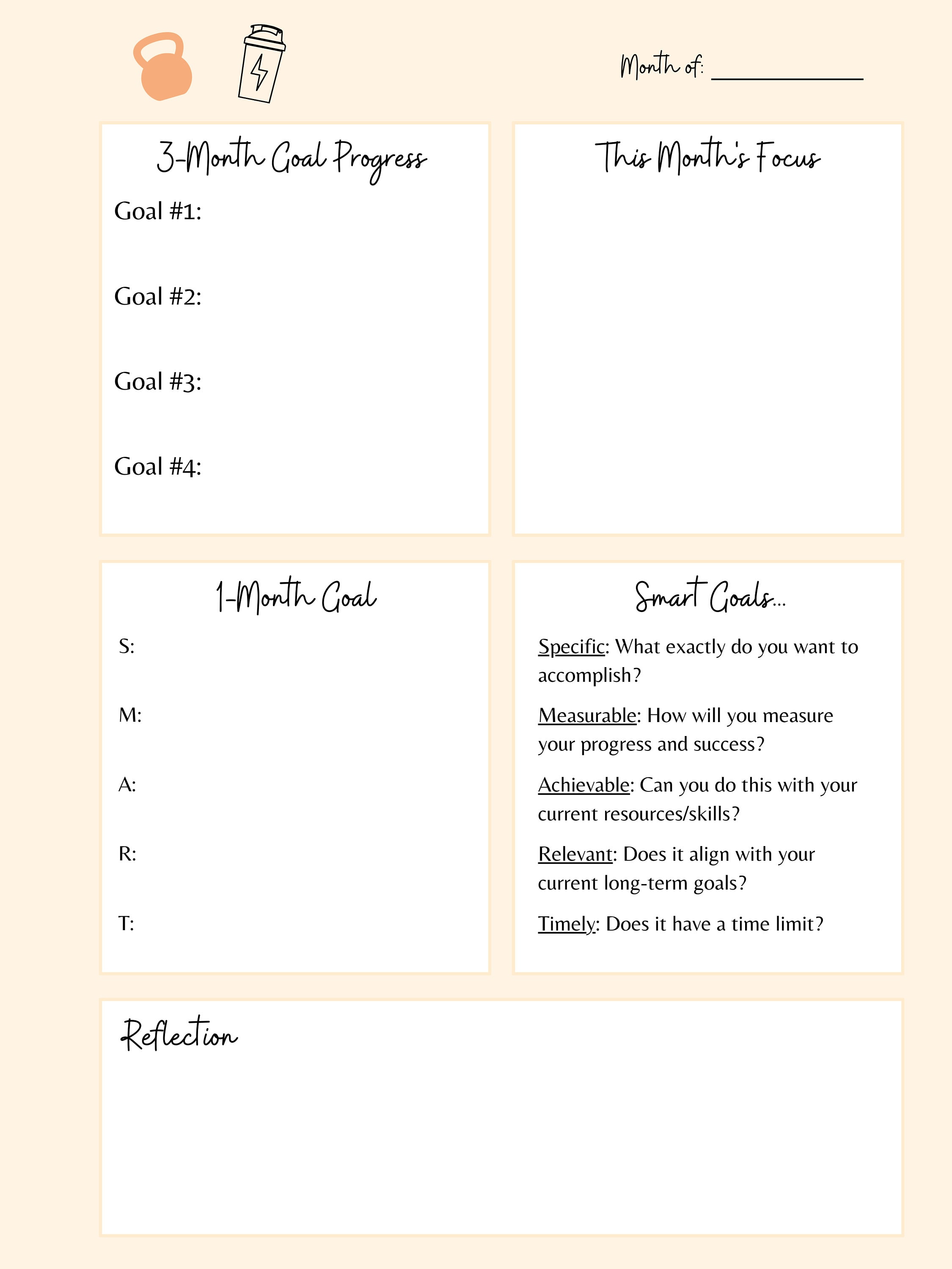 Printable A5 Fitness Planner Routine Page, 3 Month AND 1 Month Goals ...