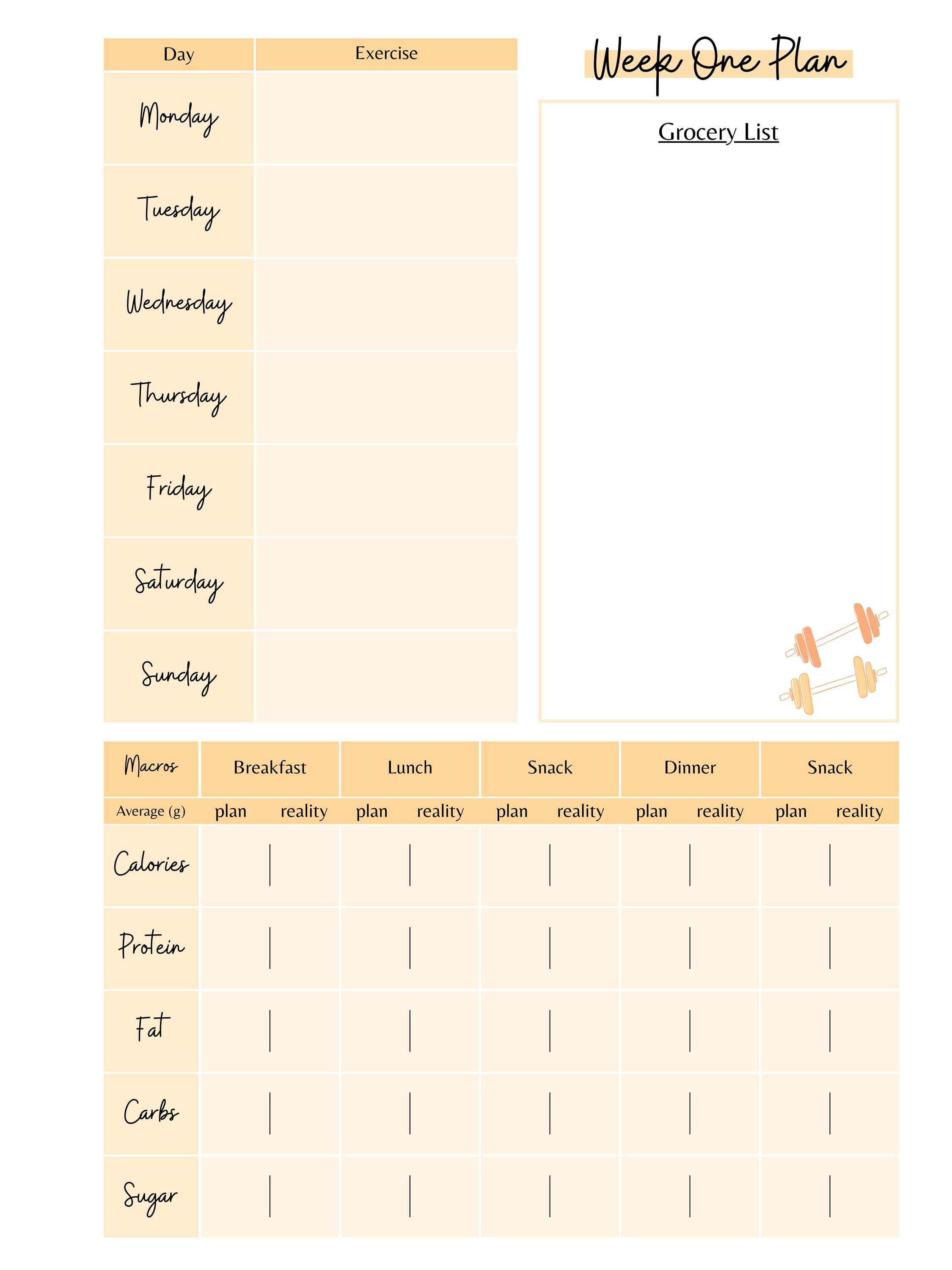 Printable A5 Fitness Planner Routine Page, 3 Month AND 1 Month Goals ...