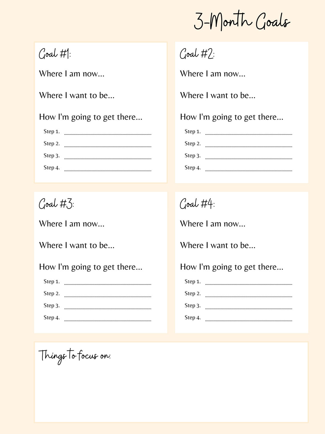 Printable A5 Fitness Planner Routine Page, 3 Month AND 1 Month Goals ...
