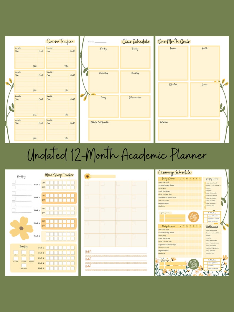 Printable A5 Academic Daily Planner - Undated 12-month Planner for ...