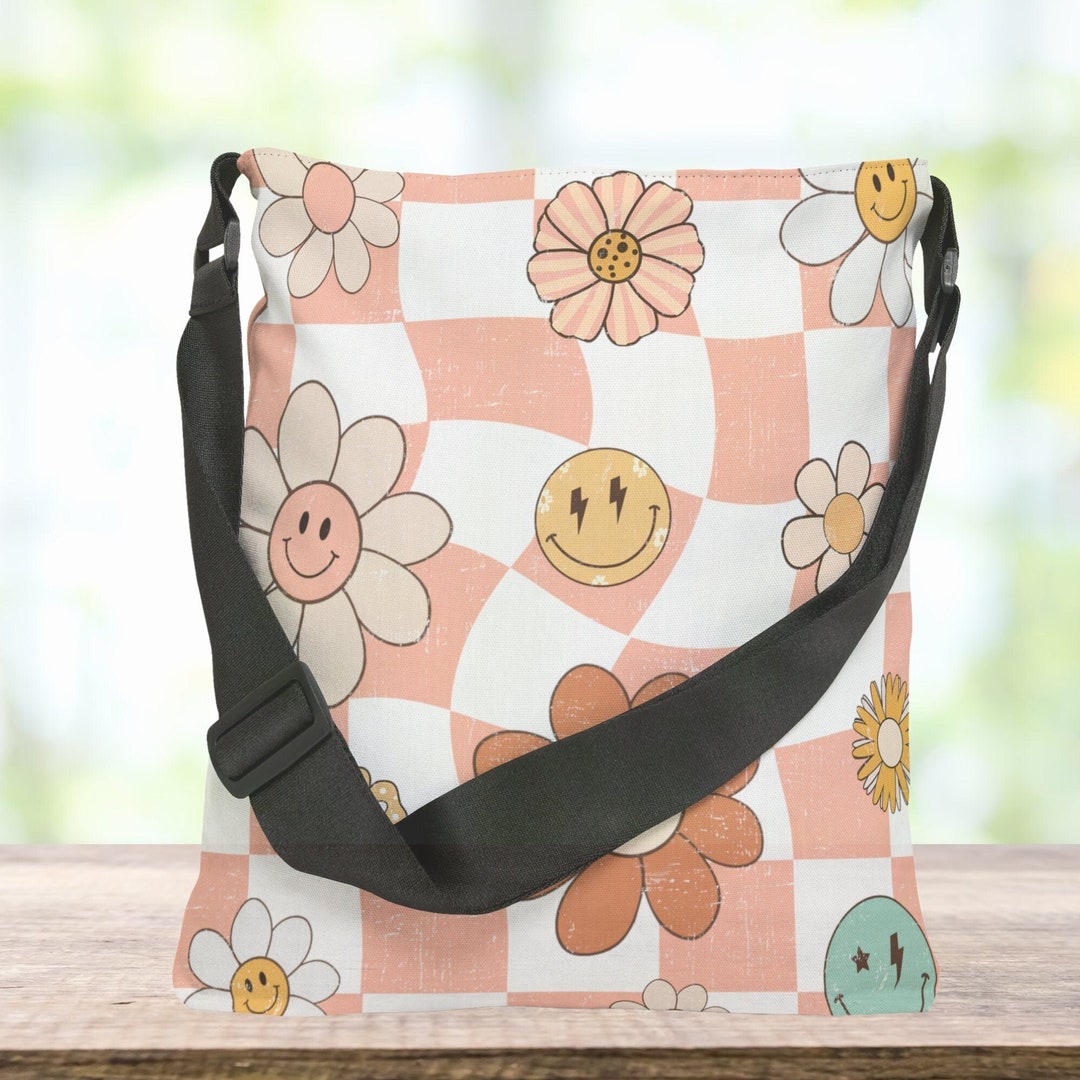 Retro 70's Happy Face and Daisy Pattern Bag,smiley Tote,cute Bag ...