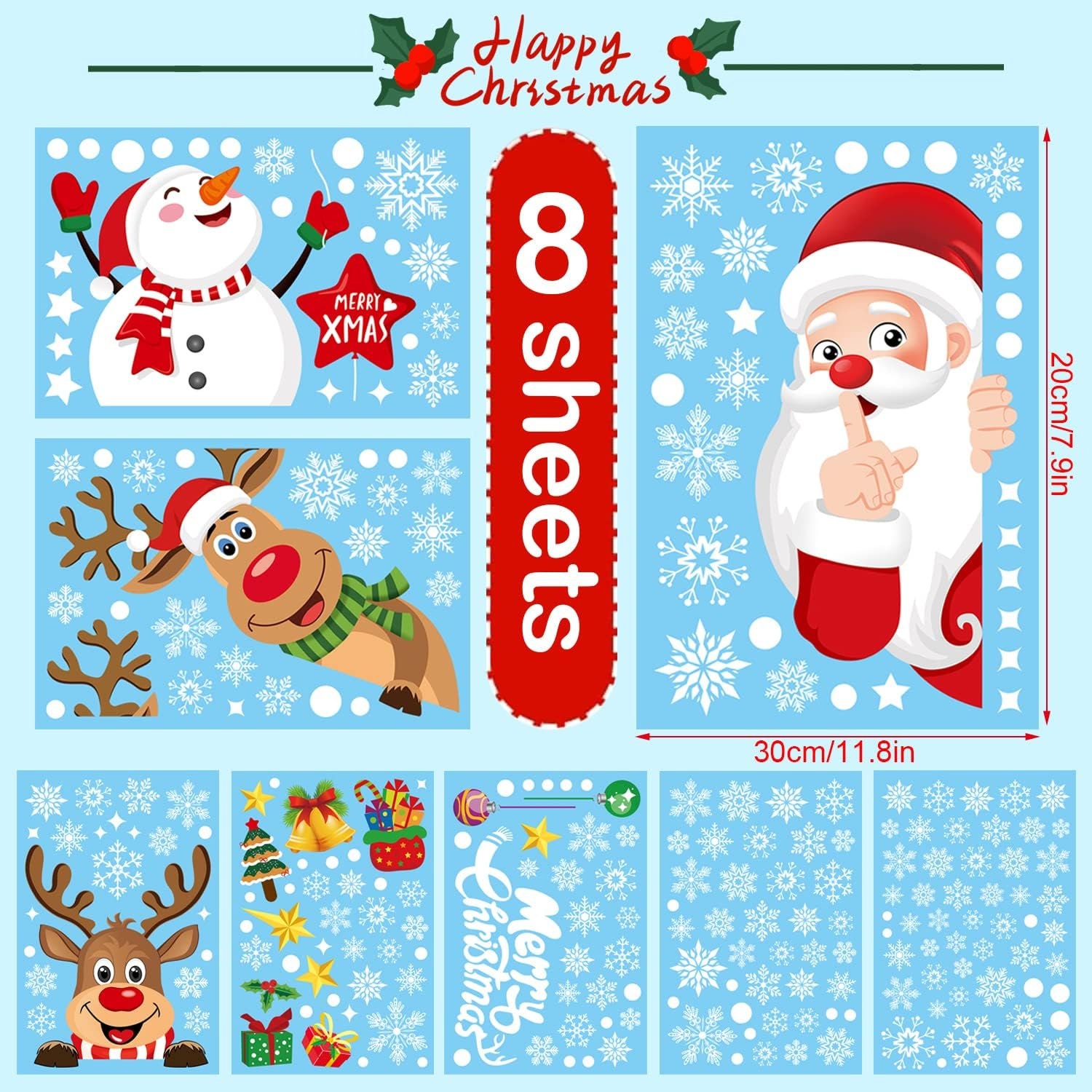 Christmas Window Stickers 256PCS, Christmas Decals for Glass Reusable ...
