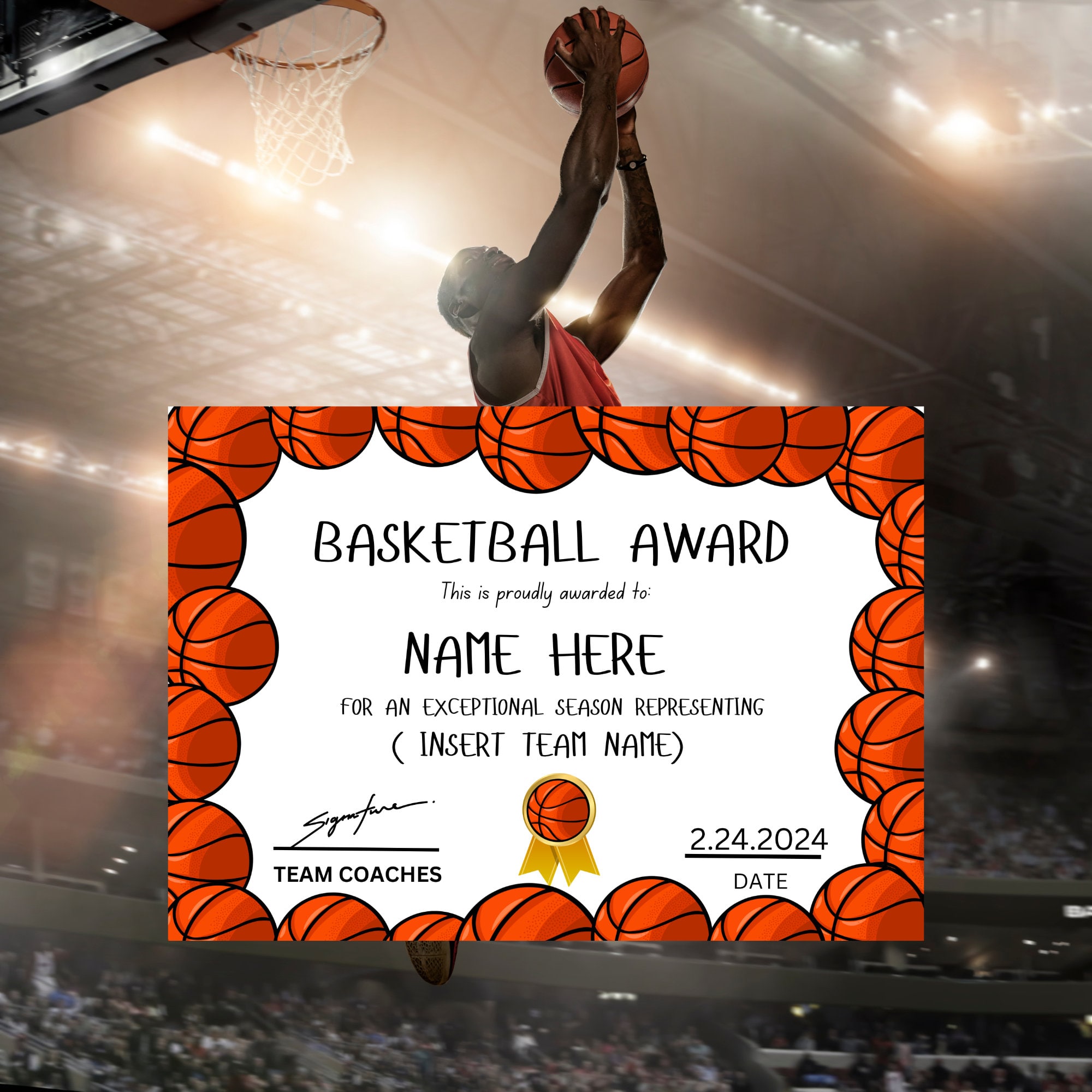 Basketball Certificate Template Personalized Diploma Certificate ...