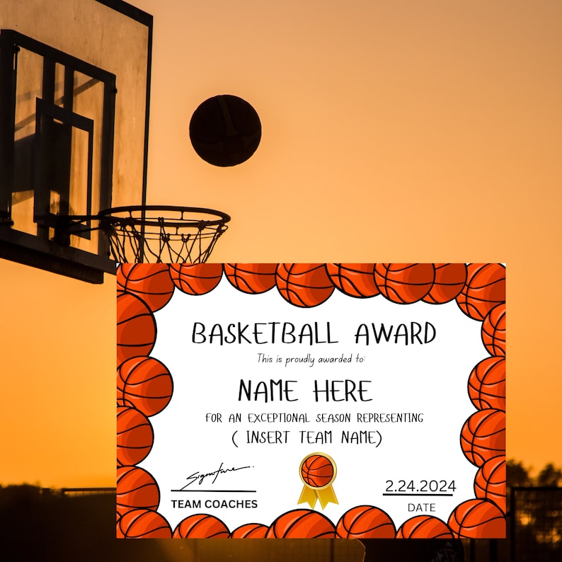 Basketball Certificate Template Personalized Diploma Certificate ...