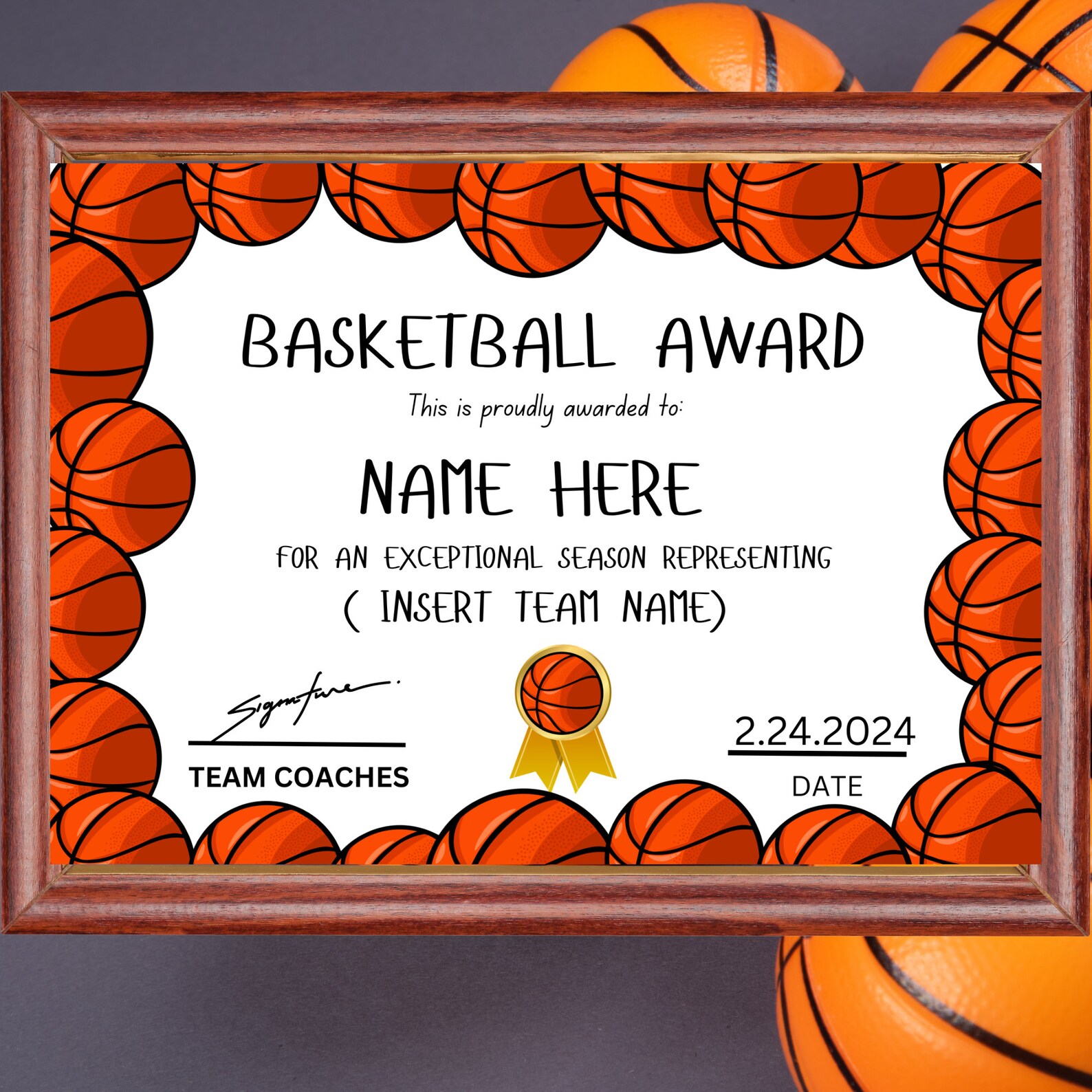 Basketball Certificate Template Personalized Diploma Certificate ...