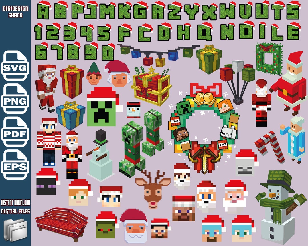 M.necraft Christmas SVG-PNG-PDF Bundle , Xmas Png, Christmas Png, Mine ...