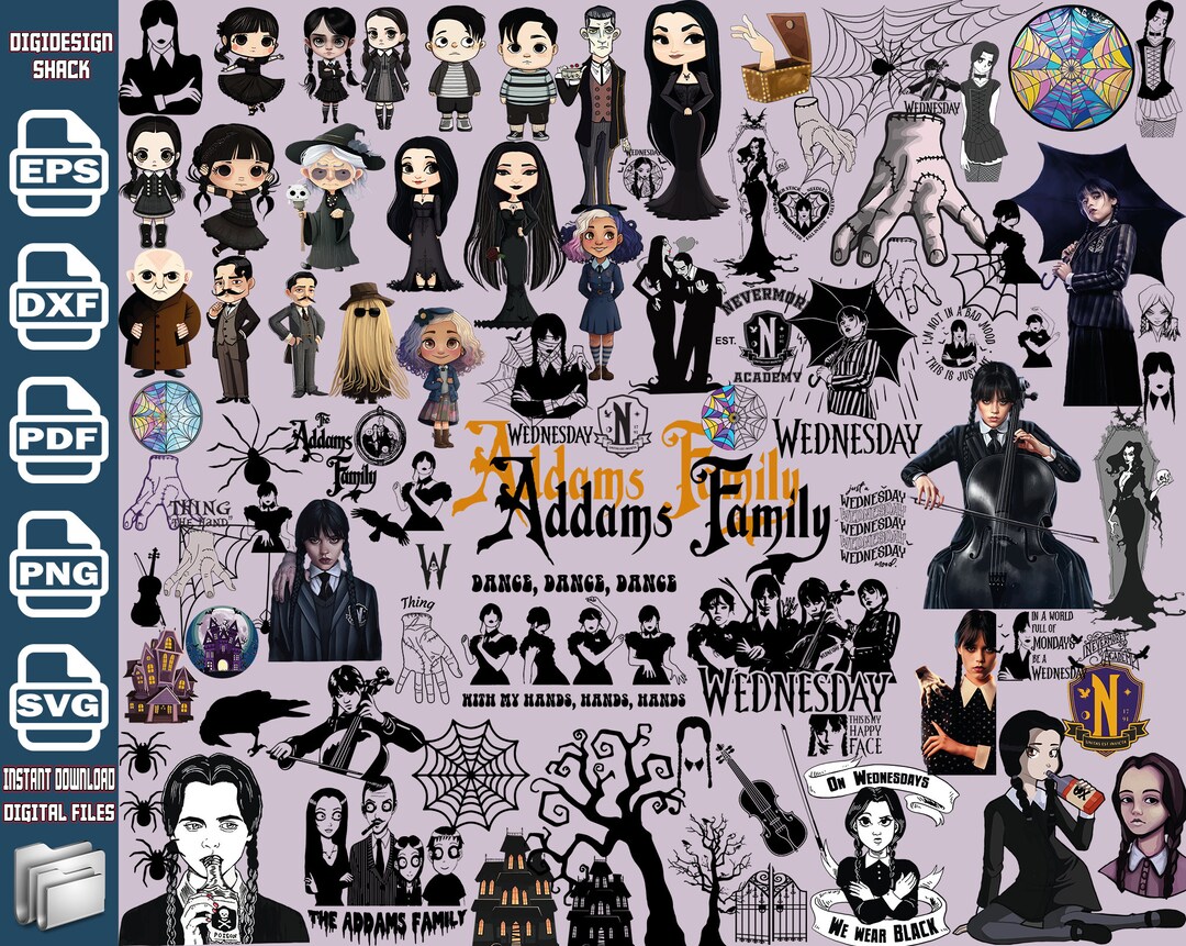 Paquete SVG-PNG-PDF de más de 300 miércoles, Addam.s Family Png, W ...