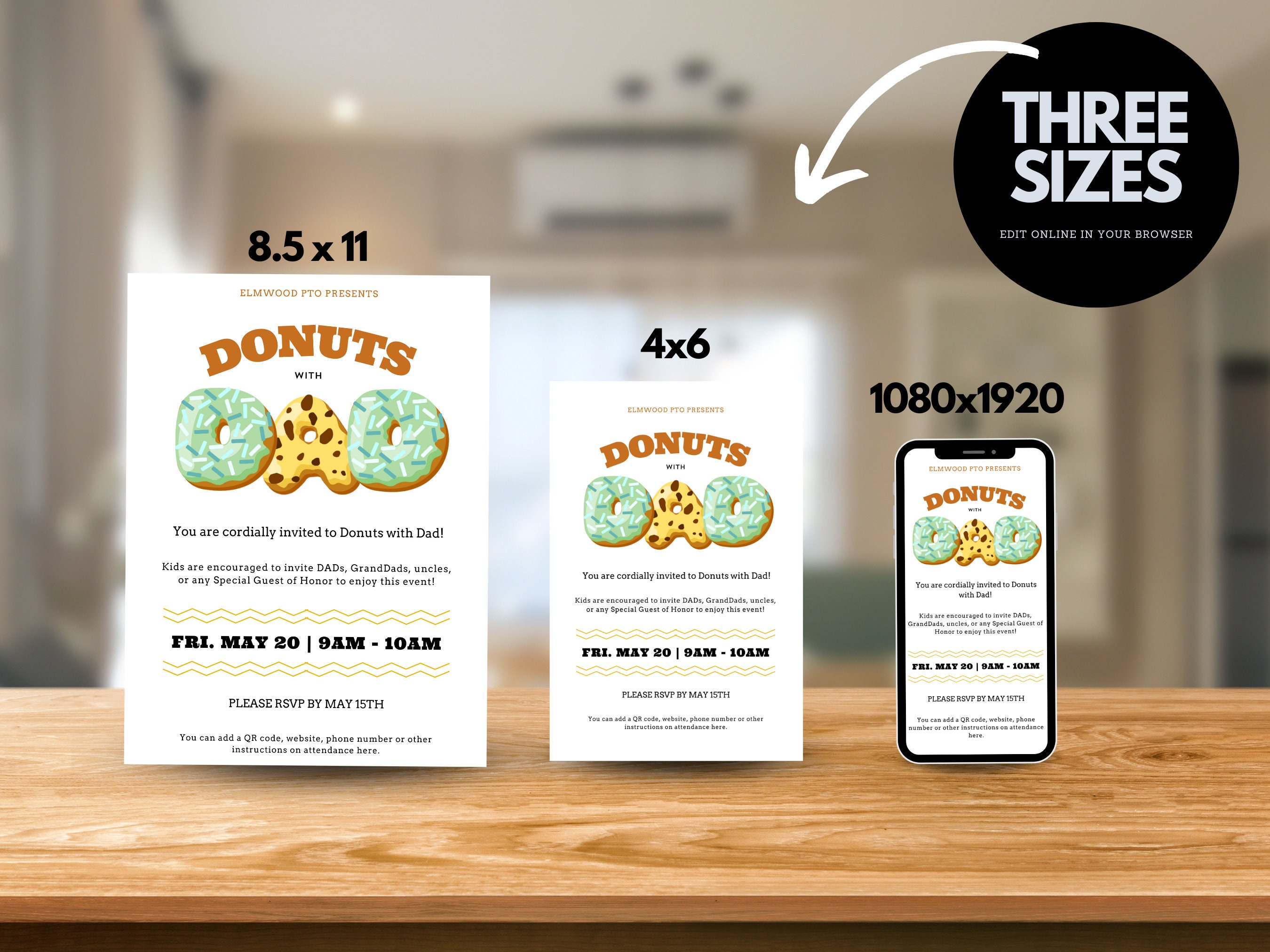 Editable Donuts With Dad Invitation | Edit in Your Browser With Canva ...