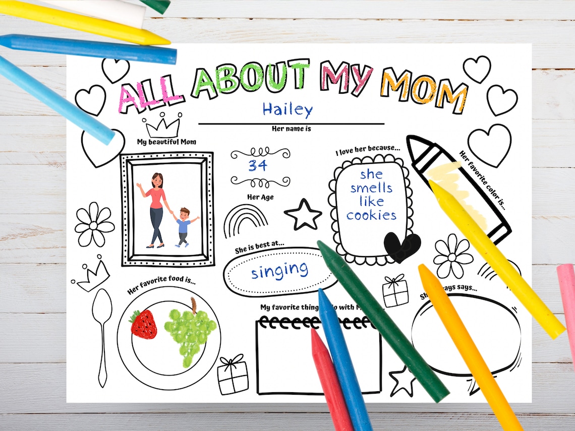 All About My Mom Mum Fill in the Blank Printable for Mother's Day ...