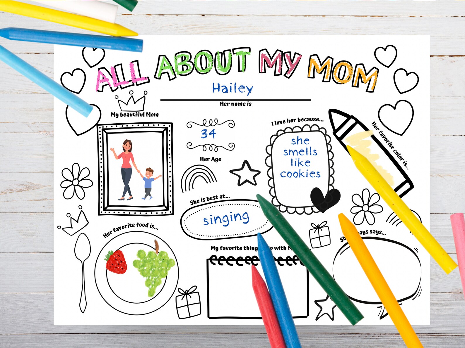 All About My Mom | Mum | Fill in the Blank Printable for Mother's Day ...