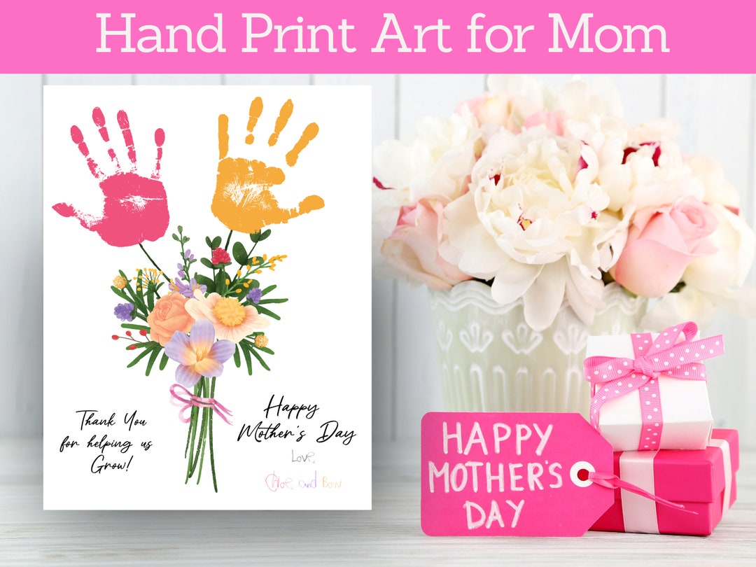 Mother's Day Handprint Art | Keepsake Floral Bouquet Mom | Mother ...