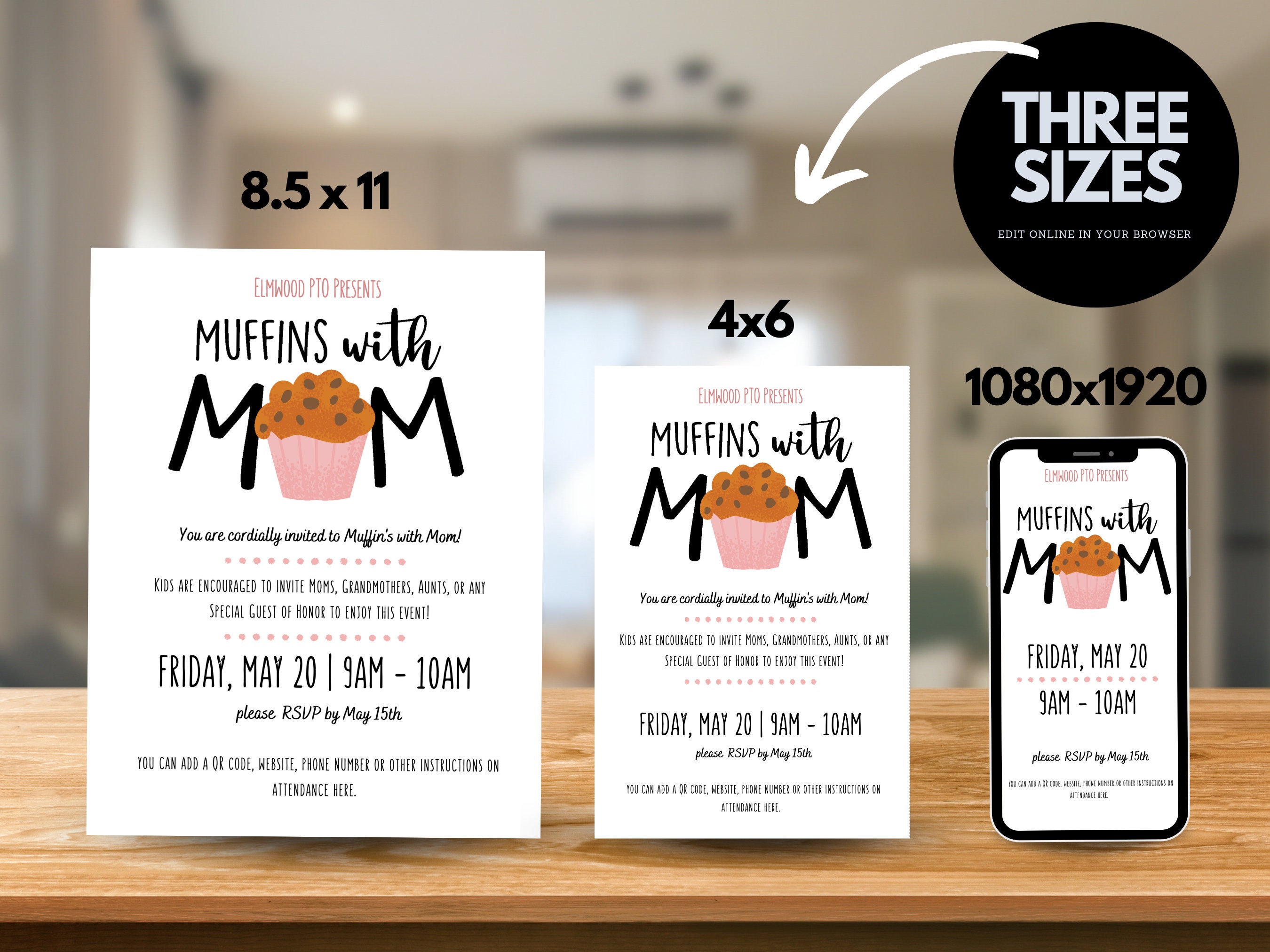 Editable Muffins With Mom Invitation Template: Canva PTO School Event ...