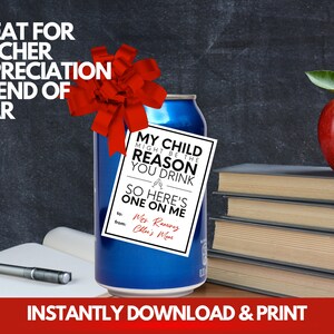Teacher Drink Gift Tag, Instant Download End of School Year Teacher ...