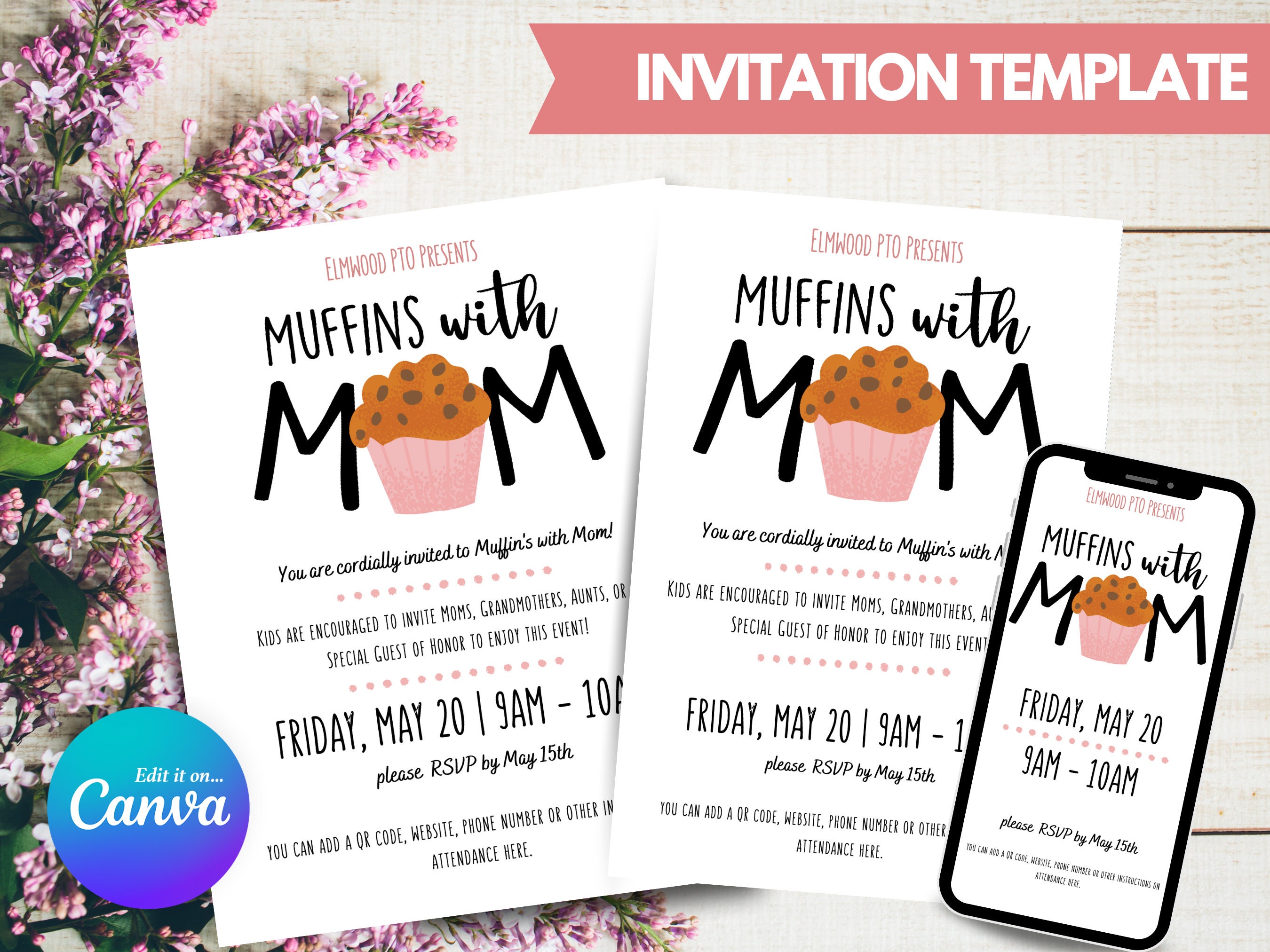 Editable Muffins With Mom Invitation | Edit in Your Browser With Canva ...